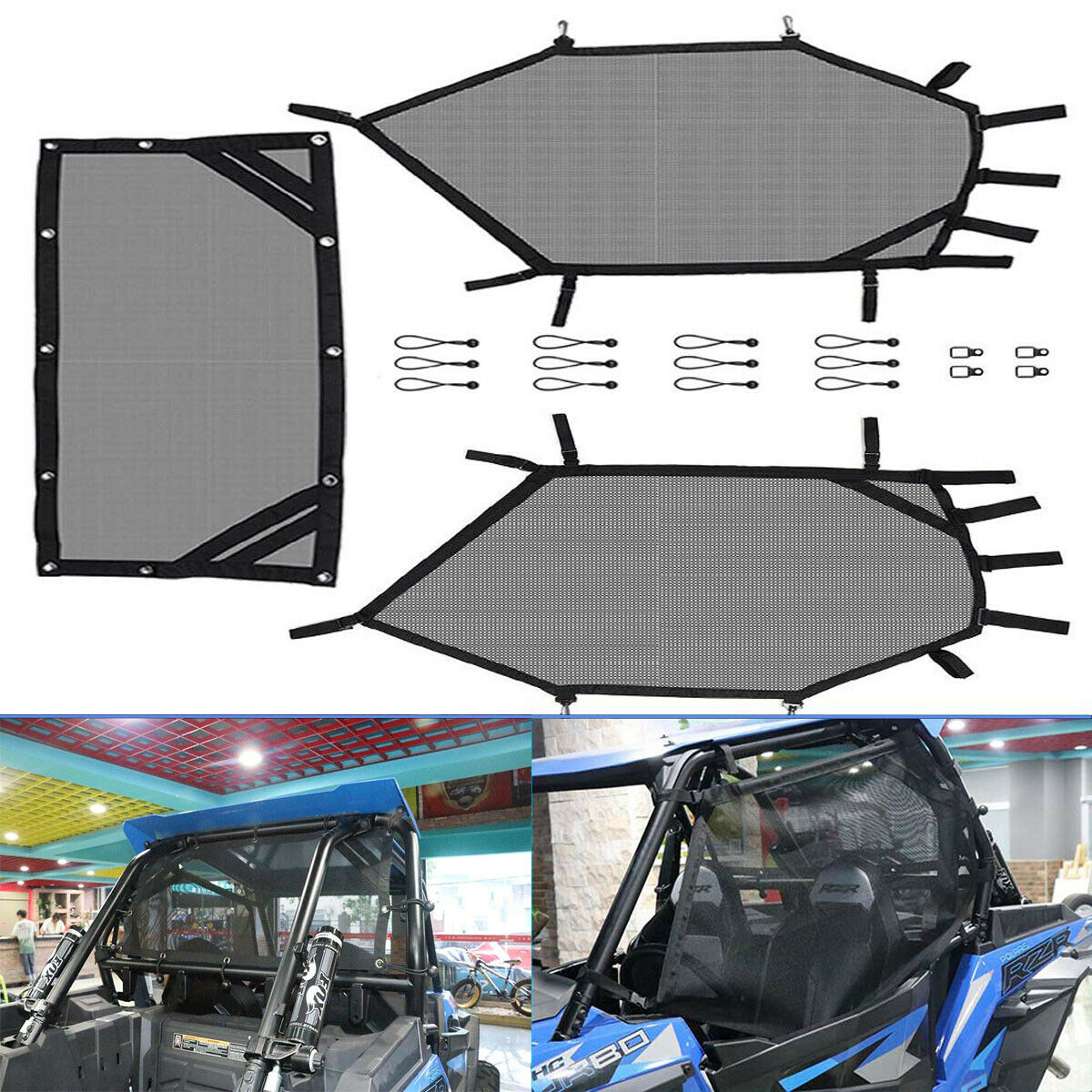 UTV Left Right & Rear Window Net/Shield Set for Polaris RZR 1000 900 R ...